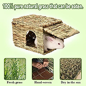 Grass House for Rabbits (1pc) and Grass mat for Rabbit Bunny(2pcs) Sangle Sopffy, Hand Woven Straw Hut, Small Animal Cages Hay Mat for Guinea Pig Parrot Rabbit Bunny Hamster Chinchilla Squirrel…