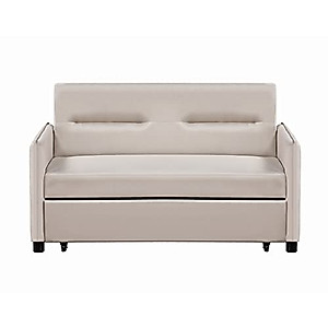 Caroun 57" Pull Out Sleep Sofa Bed Sofa Sleeper 2-in-1 Adjustable Sleeper with Premium Twin Size Mattress Pad Sleeper Sofa Bed Suitable for Livingroom Bedroom Beige(Beige G)