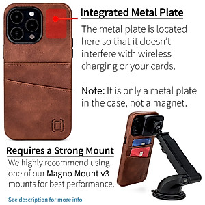 Dockem Card Case for iPhone 14 Pro Max with Built-in Metal Plate for Magnetic Mounting & 2 Pockets: Exec M2 Premium Synthetic Leather Wallet Case (iPhone 14 Pro Max, Brown)