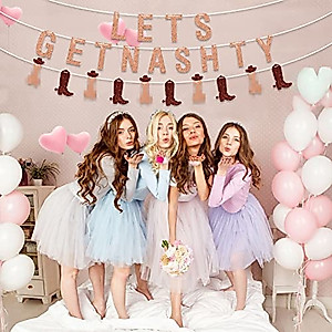 Ushinemi Nashville Bachelorette Party Decorations, Funny Lets Get Nashty Bachelorette Banner, Rose Gold Nashville Party Supplies