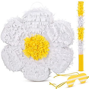 Daisy Flower Piñata Flower Piñata Daisy Hippie Boho Piñata Hanging Gender Reveal Piñata with Blindfold and Stick for Birthday Baby Shower Gender Reveal Wedding Floral Party Supplies