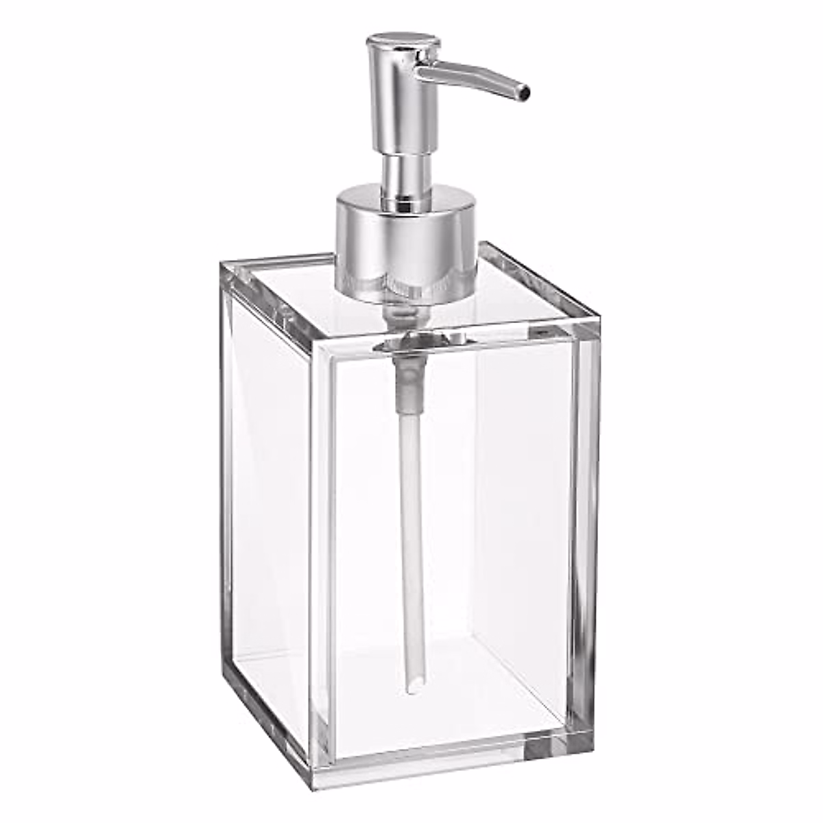 Clear Acrylic Refillable Soap Dispenser with Rust Proof Stainless Steel Pump, Modern Square Liquid Hand Soap Dispenser for Bathroom Vanity, Sturdy Dish Soap Dispenser for Kitchen Sink | 12 oz, 1 Pack