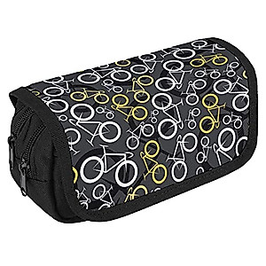 Bike Bicycles Pattern Large Capacity Pencil Case Multi-Slot Pencil Bag Portable Pen Storage Pouch with Zipper