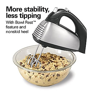 Hamilton Beach Classic 6-Speed Electric Hand Mixer with Snap-On Storage Case, Brushed Stainless, Traditional and Wire Beaters, Whisk