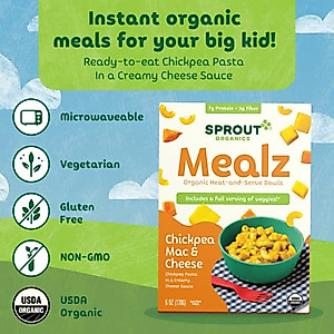 Sprout Foods Organics, Big Kid Mealz, Chickpea Mac & Cheese, Organic Microwavable 6 oz Bowl (8-count)