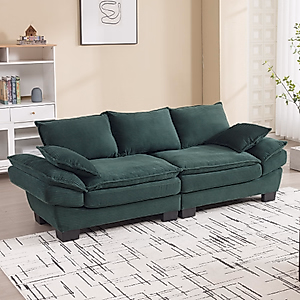 GNIXUU Cloud Loveseat Sofa Couch, Comfy Corduroy 3 Seat Sofa with Deep Seat & Wider Armrest，88.6” Upholstered Modern Sailboat Couches for Living Room, Apartment, Office, Small Space, Green