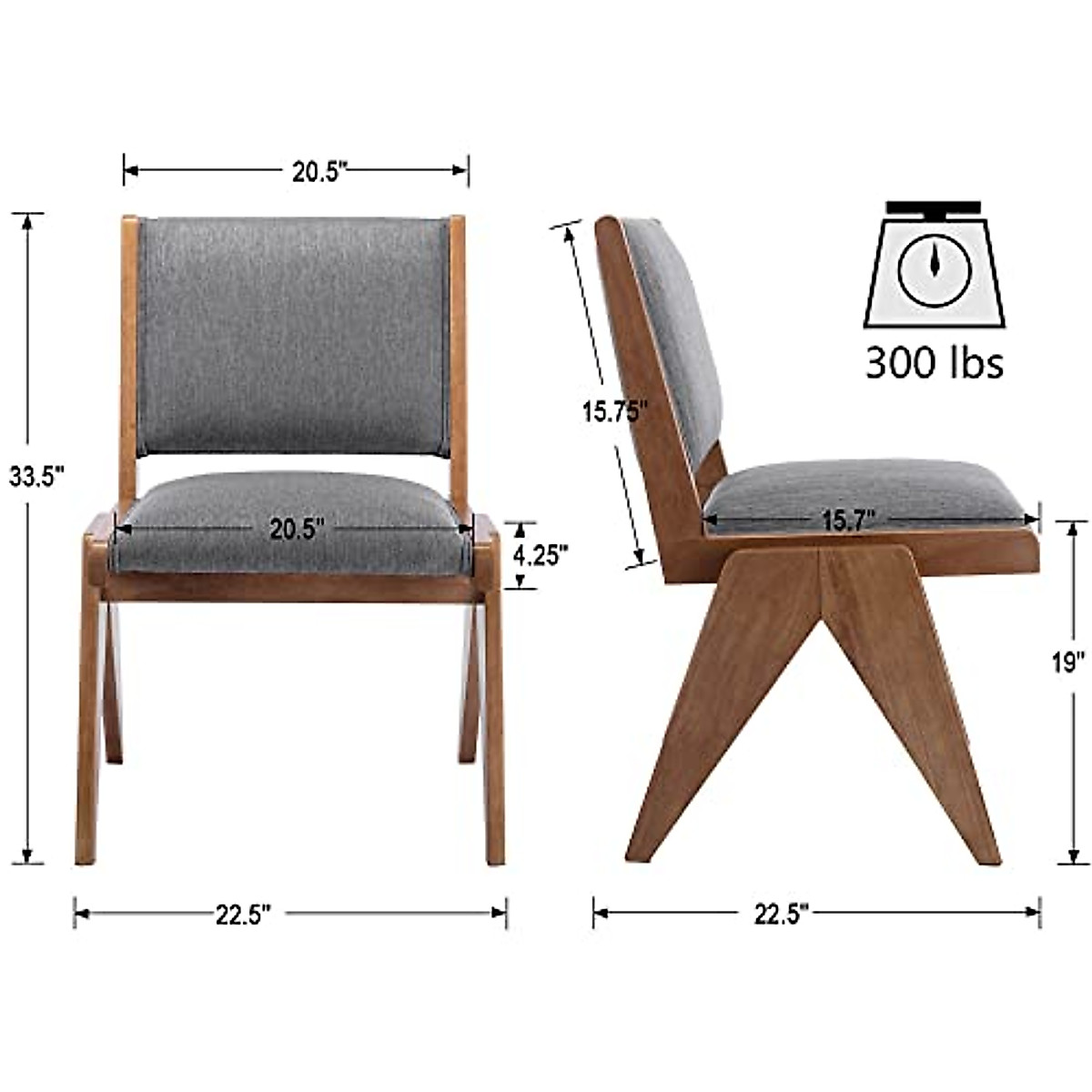 VESCASA Upholstered Dining Chairs with Wood Legs, Linen Mid-Century Modern Padded Dining Chairs with Cushion Back for Dining Room, Kitchen, Set of 2, Grey