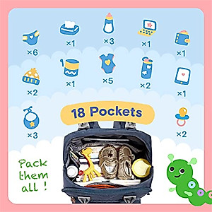 iniuniu Diaper Bag Backpack, 4 in 1 kit Large Unisex Baby Bags for Boys Girls, Waterproof Travel Back Pack with Diaper Pouch, Washable Changing Pad, Pacifier Case and Stroller Straps, Navy Blue
