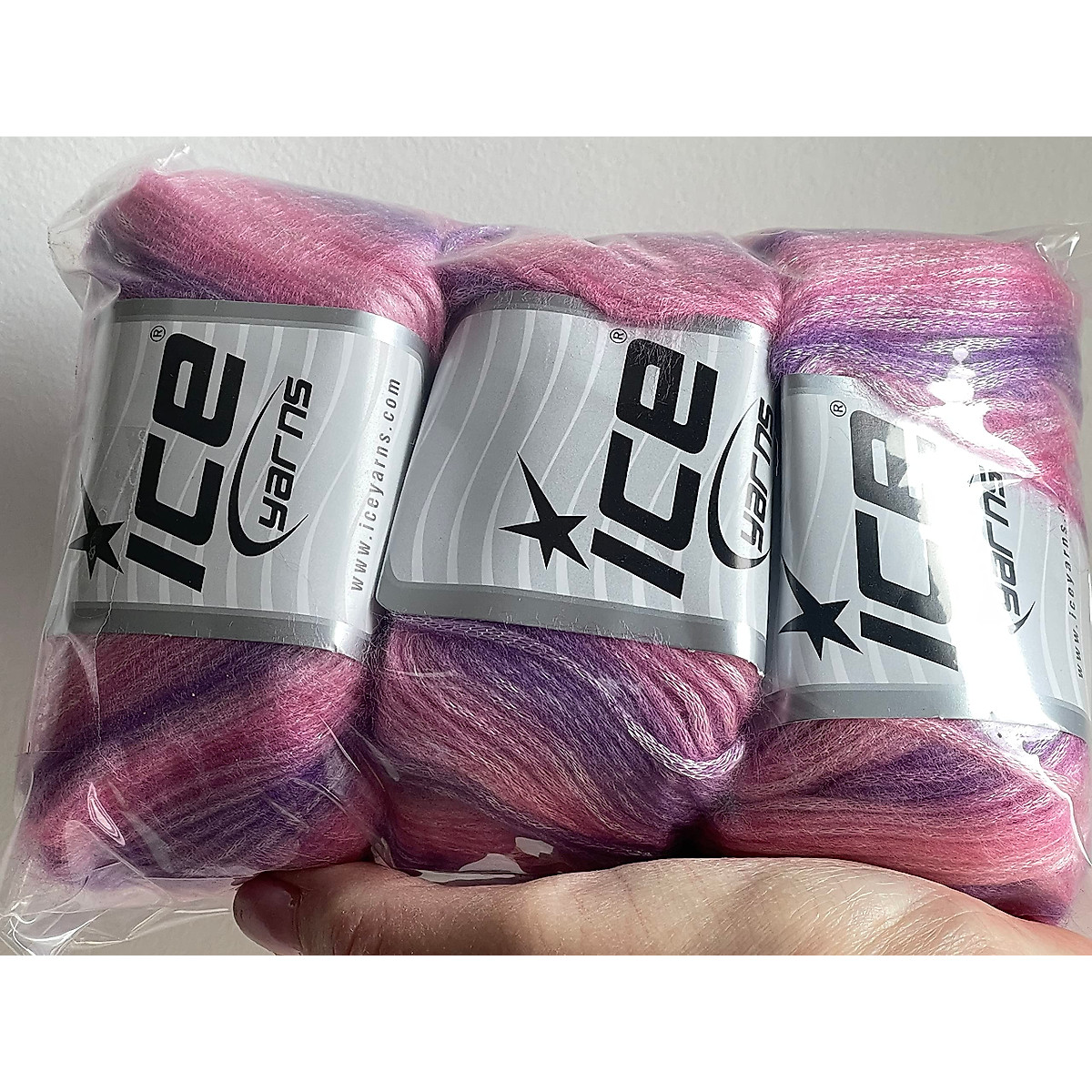 Ice Yarns Picasso 3 Pack - Pinks and Lilacs, Fuzzy with Subtle Sheen Worsted Weight, 3x125 Yards (3x115meters) 3x1.76 Ounces (3x50 Grams)