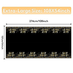 GuoZhiXin 3 Pack We Will Miss You Black and Gold Plastic Tablecloths, Disposable Party Table Cloths, Dot Confetti Covers for Retirement Awaits Bye Office Work Graduation , 54inch x 108inch