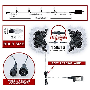 Hopolon C9 Christmas String Lights, 8Modes 50 LED 33ft Outdoor Decoration Lights with 30V Safe Adaptor, Extendable Green Wire String Lights for Patio Xmas Tree Wedding Party Decoration, Warm White