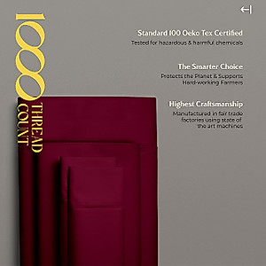 Mayfair Linen 100% Egyptian Cotton King Bed Sheets - 1000 Thread Count 4-Piece King Sheet Set, Sateen Weave Luxury Hotel Sheets, Cooling Bedsheet, 16" Deep Pocket (Fits Upto 18" Mattress) - Burgundy