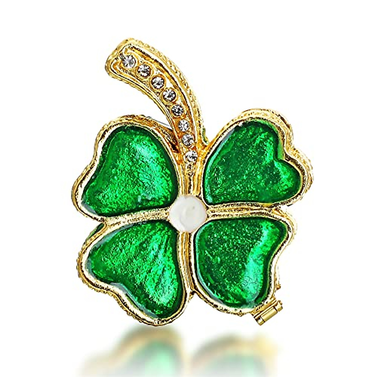 YU FENG Four Leaf Clover Trinket Boxes Hinged Jeweled Enameled Decorative Flower Jewelry Ring Holder Box Collectible