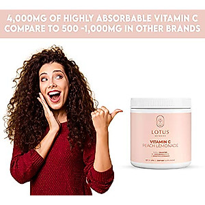 Lotus Botanics 4,000MG Vitamin C Peach Lemonade Powder | 275g (9.7oz) Easily Digested Buffered Formula| Immune Booster and Antioxidant | High dose ascorbic Acid | Vegan, Sugar-Free, Keto