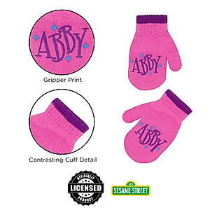 Sesame Street Girls' Winter Hat and Mittens Set, Abby Cadabby Beanie for Ages 2-4, Dark Pink