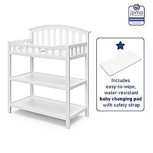 Graco Changing Table with Water-Resistant Change Pad and Safety Strap, White, Multi Storage Nursery Changing Table for Infants or Babies