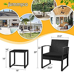 JUMMICO Patio Chairs 3 Piece Outdoor Furniture with All Weather Plastic Seat & Metal Frame Patio Conversation Set for Porch, Balcony, Poolside (Black)