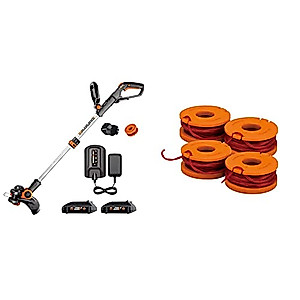 Worx WG163 GT 3.0 20V PowerShare 12" Cordless String Trimmer & Edger (Battery & Charger Included) and WA0047 4-Pack String Trimmer Replacement Line, Orange