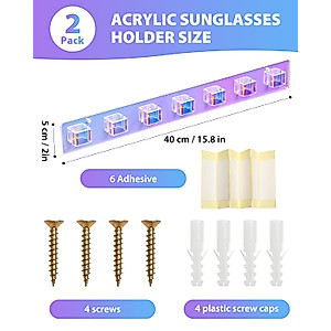 SILFGRLF Sunglasses Holder Organizer, 2 Pack Acrylic Sunglasses Organizer Wall Mounted Eyeglasses Display Holder Eyewear Glasses Hanging Rack for Entryway Living Room Bedroom(Iridescent)