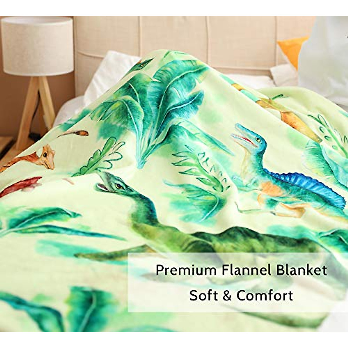 Jurllyshe Dinosaur Throw Blanket Dino Blanket for Boys Dinosaur Gifts for Dinosaur Lovers Kids and Adults (50"x60", Green Dinosaur)