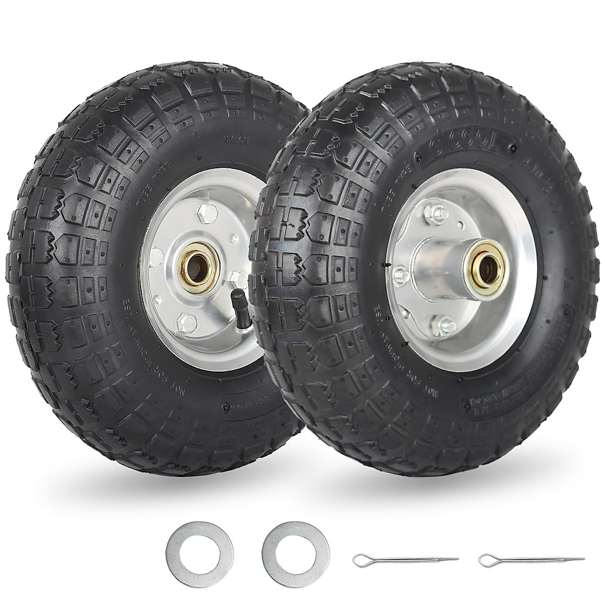 GICOOL 4.10/3.50-4" Tire and Wheel, 10" Pneumatic Tire, with 2.25" Offset Hub, 5/8" Axle Bore Hole, Sealed Bearings, for Hand Truck Trolley Dolly Garden Wagon Cart Wheel Replacement, 2 Pack