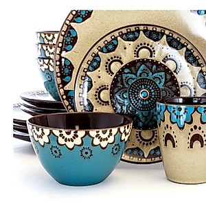 IULJH Household 16 Piece Dinnerware Set in Tan and Dish Ceramic Bowl Cutlery Combination