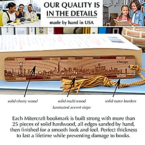 Chicago Illinois Skyline Engraved Wooden Bookmark with Tassel - Made in USA - Also Available Personalized