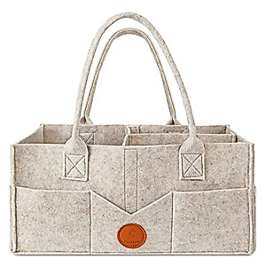 Maliton Diaper Caddy Organizer for Baby - Diaper Holder Organizer for Changing Table, Nursery Storage Bin Basket with Handle, 15" x 9" x 7" Felt Diaper Organizer Suitable for Indoor Outdoor (Khaki)