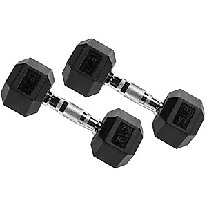 Fitvids Premium Rubber Encased Hex Dumbbell, 15LB Pair
