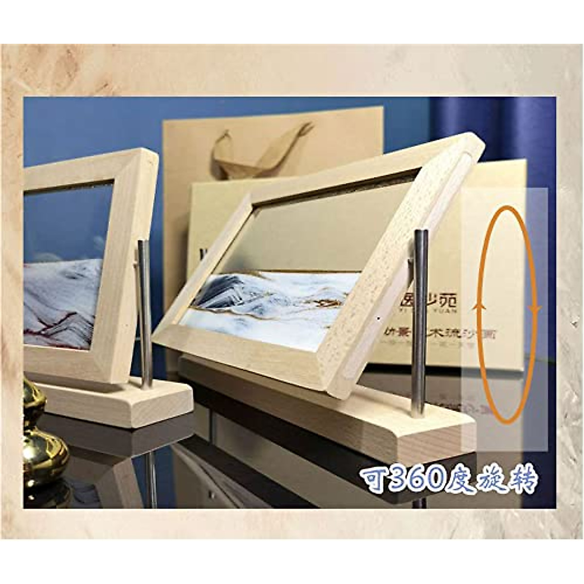 3D Glass Sandscape Hourglass Moving Sand Art Picture Rectangle Glass Ornaments Desktop Decoration Quicksand Painting Home Decor (Blue)