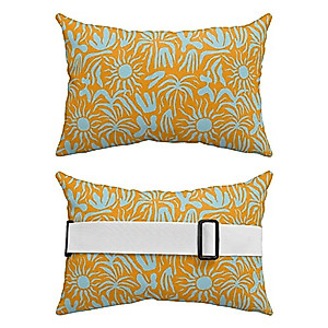 Recliner Head Pillow Ledge Loungers Chair Pillows with Insert Sunflower Flowers Pattern Orange Lumbar Pillow with Adjustable Strap Outdoor Waterproof Patio Pillows for Beach Pool Chair, 2 PCS