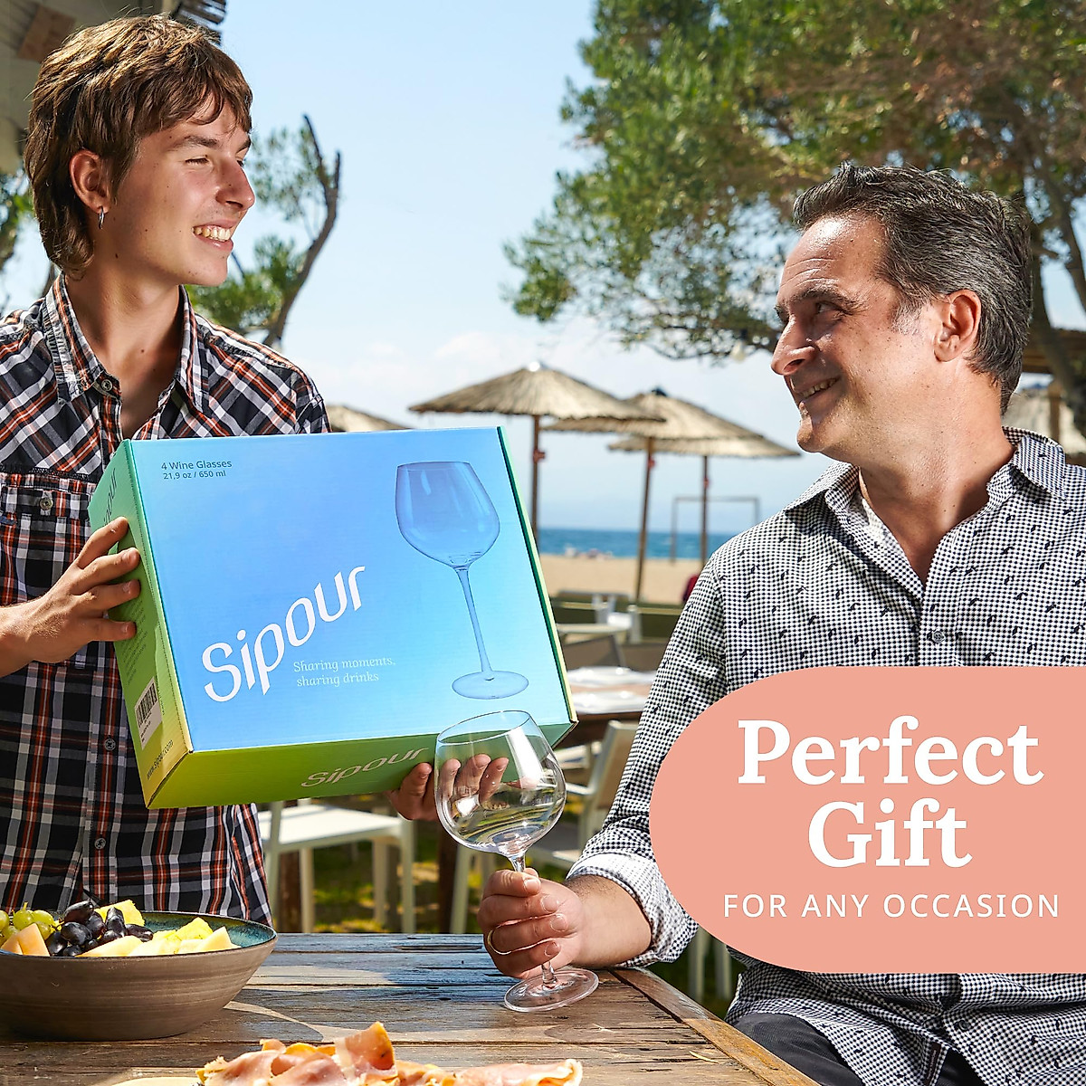 Wine Glasses Set of 4 – 22oz Elegant Wine Glass Gift Set – Modern Long Stem Crystal Wine Glasses for White & Red Wine – Hand Blown Lead-Free White Wine Glass Set for Restaurant & Home Bar Use