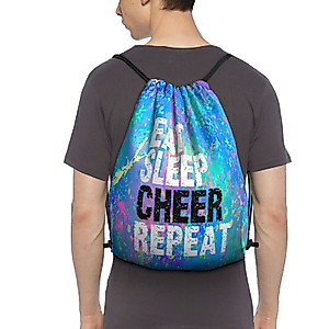 FORATIO Eat Sleep Cheer Repeat Drawstring Backpack Gym String Bag Sports Drawstring Sackpack For Women Men