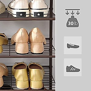 SONGMICS Shoe Rack 8 Tier Tall Shoe Storage Organizer, Sturdy Metal Narrow Shoe Rack Shelf for Closet Entry Small Space, Slim Shoe Stand Holder for 16-24 Pairs, Stackable Vertical Shoe Tower, Bronze