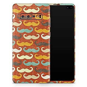 DesignSkinz Vintage Dark Red Mustache Pattern Protective Vinyl Decal Wrap Skin Cover Compatible with The Samsung Galaxy S20 (Screen Trim & Back Glass Skin)