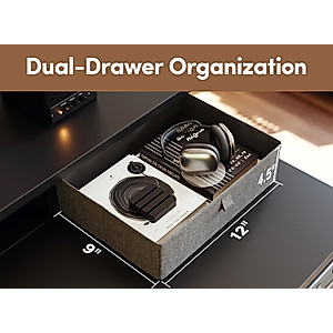 BANTI 55x24 Inch Electric Standing Desk with Double Drawers, Adjustable Height Stand Up Desk, Sit Stand Home Office Desk with Storage Shelf, Black Top