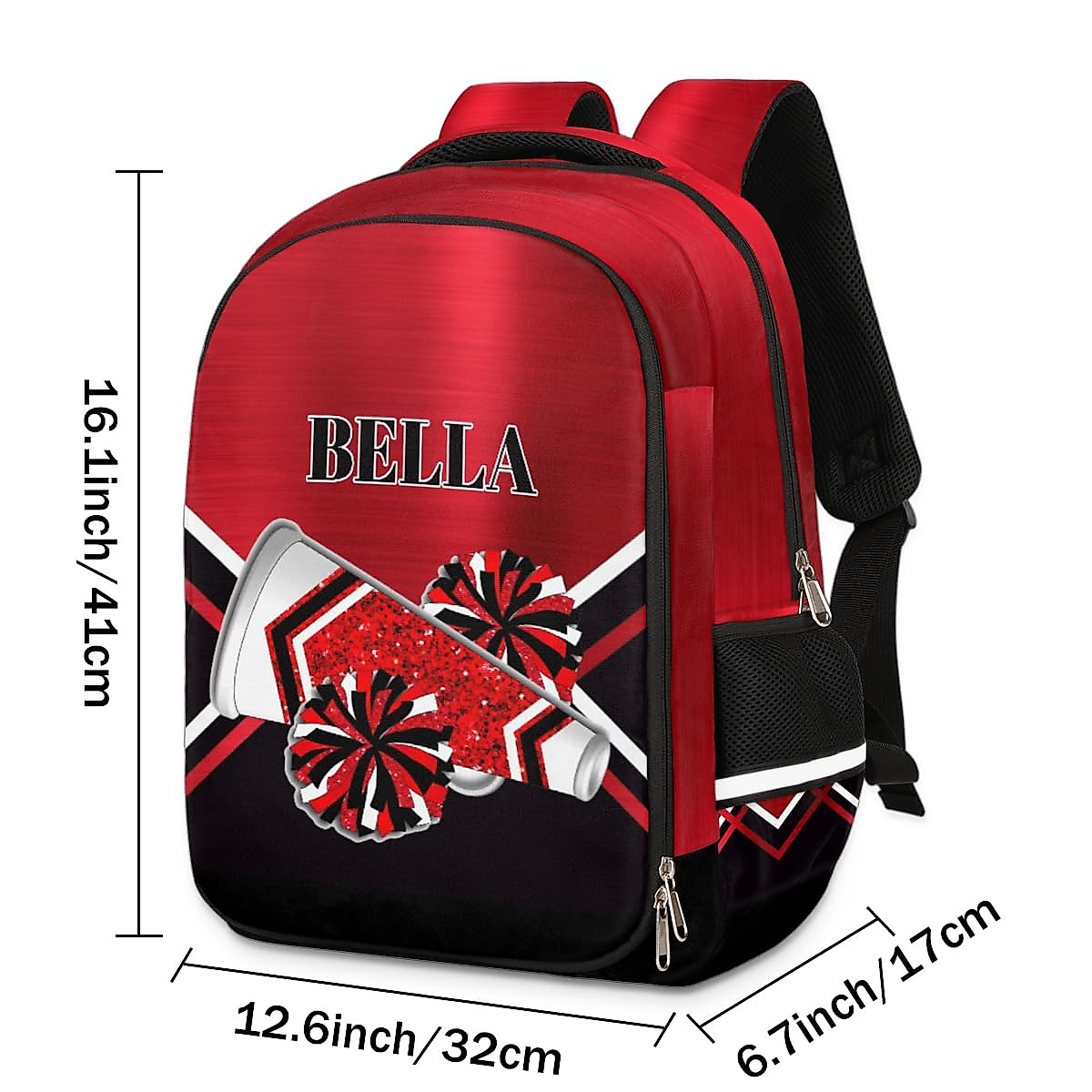 RIRIX Personalized Kids Backpack Custom Backpack Schoolbag Children Bookbag for Boys & Girls Glitter Red Cheer
