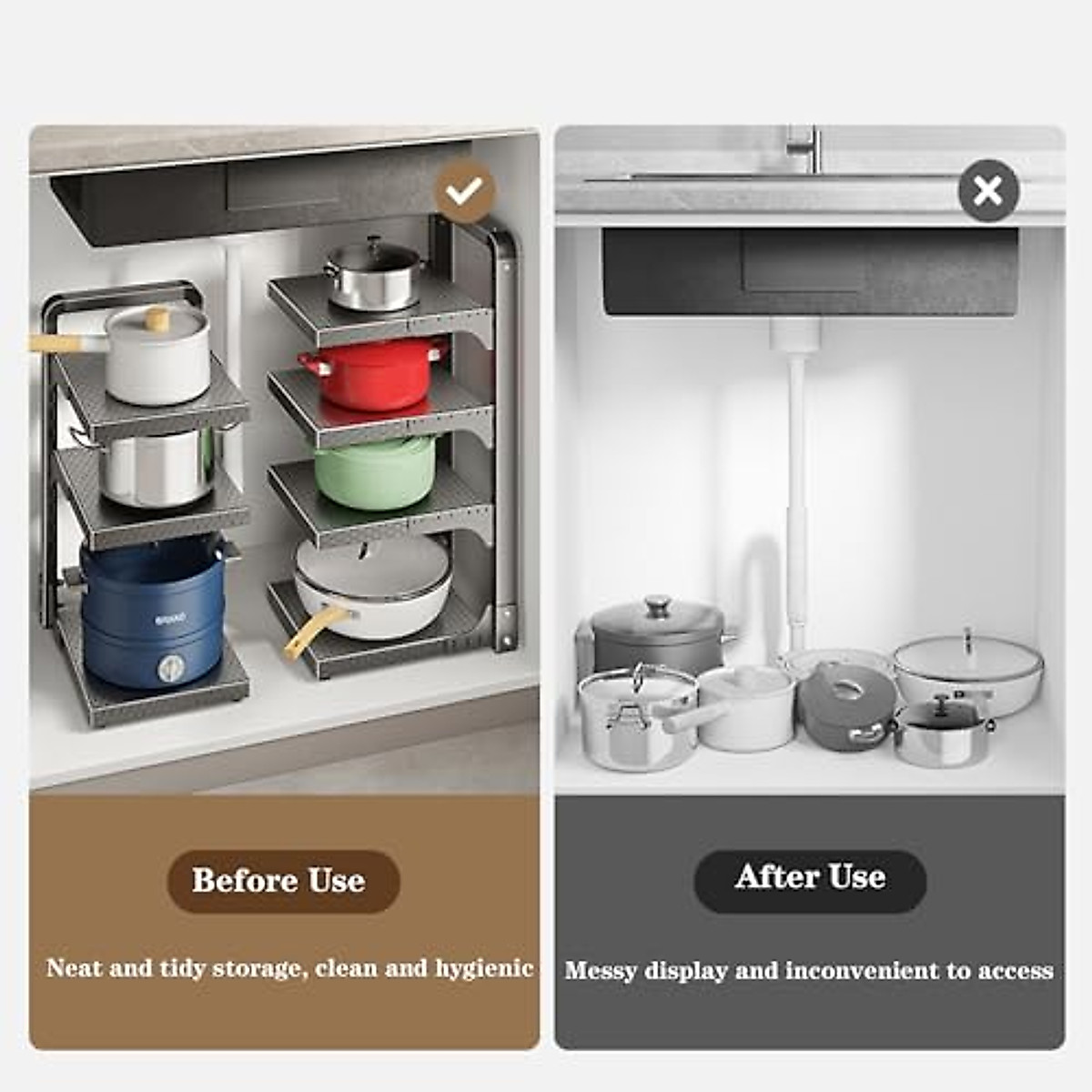 SLDMJFSZ Under Sink Organizer, 5 Tier Double-Sided Storage Thickness Cabinet Basket Storage Rack,Spice Rack for Bathroom Kitchen,Gun Gray,5 Tier