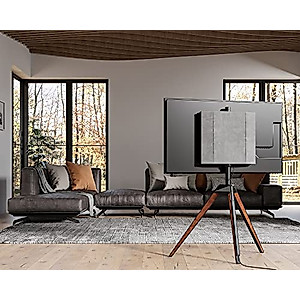 FITUEYES Design Corner TV Stand for 37 43 50 55 65 Inch TV, Tripod TV Stand Modern Easel TV Floor Stand for LED LCD Screens with Concealed Storage Wood Iron TV Furniture, Picasso Series