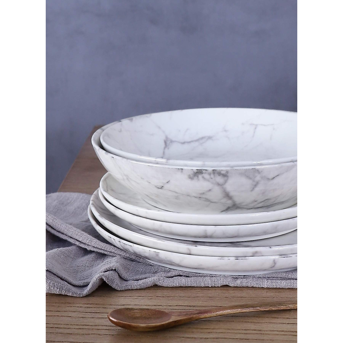 Sweese Dinner Plates Set - 10 Inches Serving Plate for Salad, Pasta - Porcelain Salad Serving Dishes for Kitchen - Marble Fiestaware Plates Set of 4 - Microwave Dishwasher Oven Safe Dinnerware