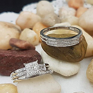 Dazzlingrock Collection 0.20 Carat (Cttw) Round Diamond Men's & Women's Engagement Ring Trio Ring Set 1/5 CT, Sterling Silver