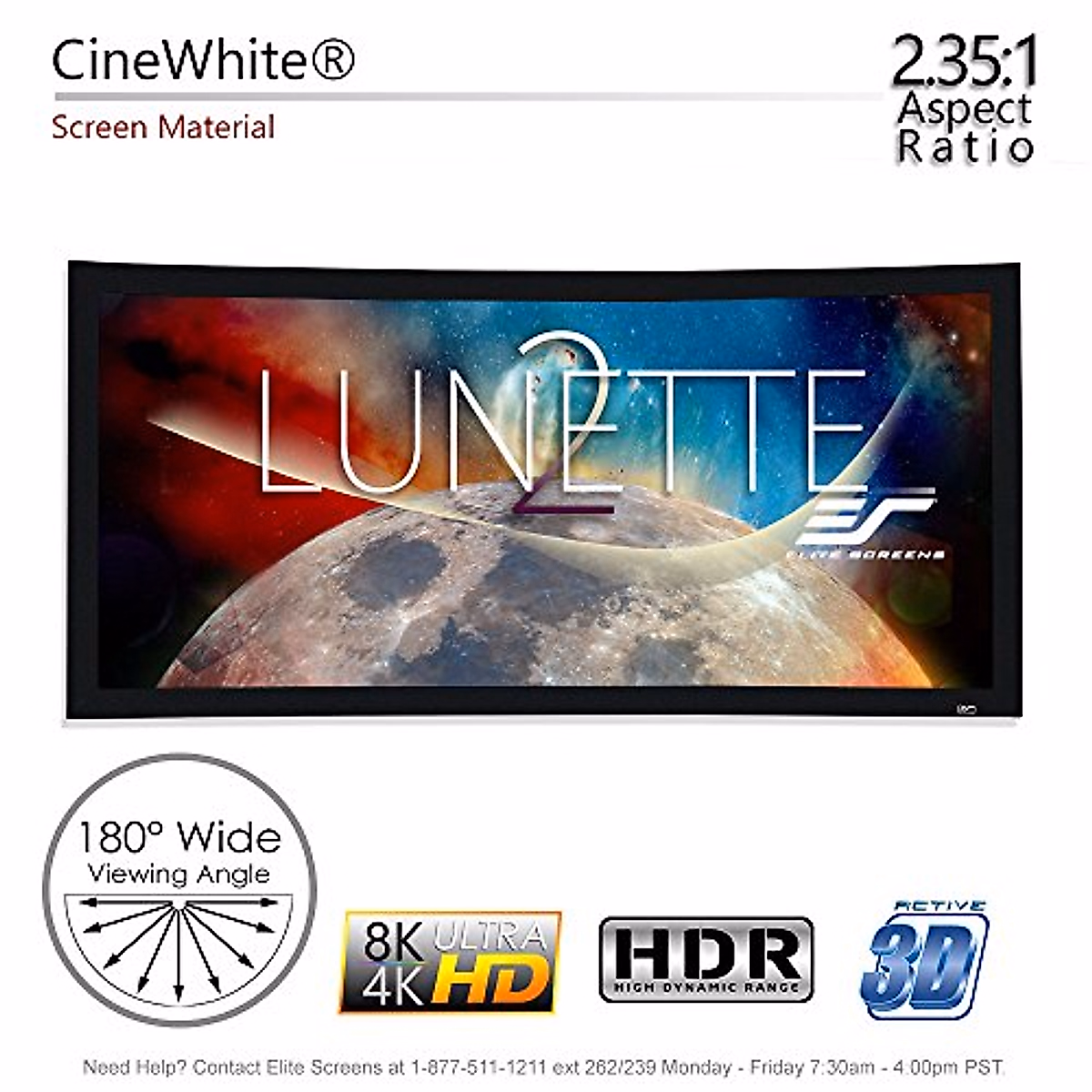 Elite Screens Lunette 2 Series, 115-inch Diagonal 2.35:1, Curved Home Theater Fixed Frame Projector Screen, CURVE235-115W2, CineWhite, 115"" diag. 2.35:1"
