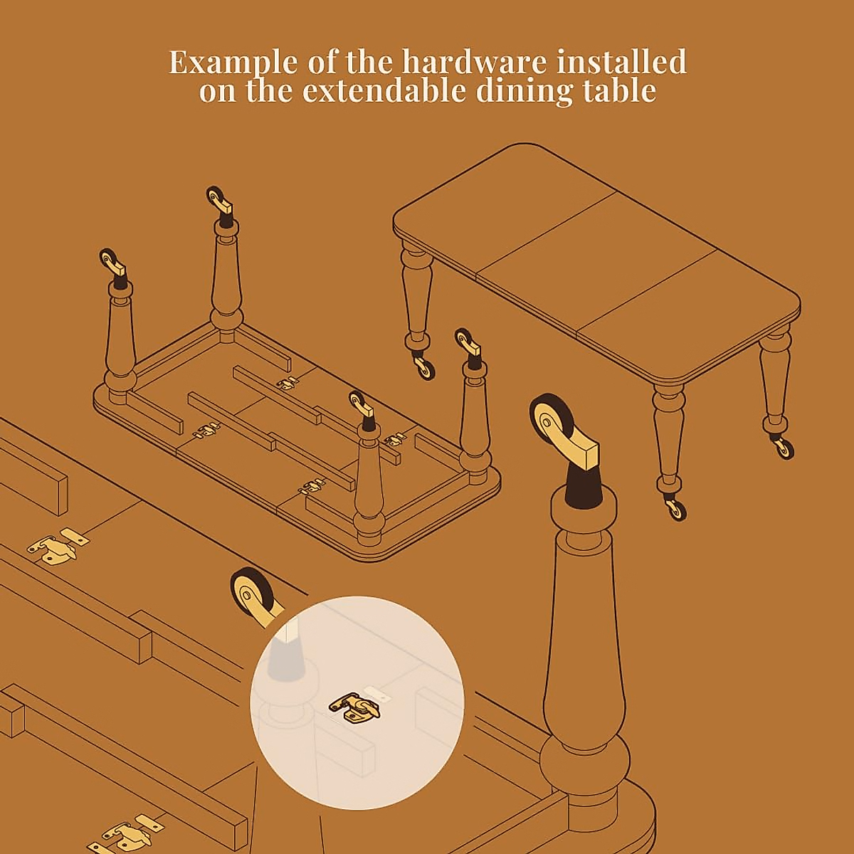 Brass Plated Table Leaf Lock - Dining Table Leaf Latches - Table Buckle Connectors - Table Locks for Leaves - Antique Furniture Hardware | TT1-SB