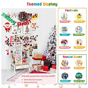 Bikoney Art Display for Kids Artwork-(30 Clips -Total 12ft Wire)-Kids Art Display-Art Drying Rack-Floor Picture Hanging System Kit for Drawing/Photo/Card/Picture Collage Display