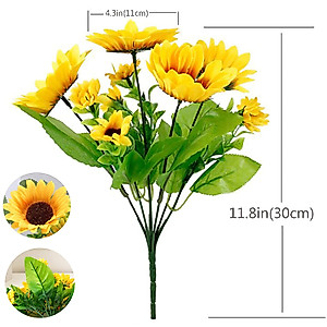 4 Bouquets of Artificial Sunflowers, Each Bunch of 4 Large Sunflowers Artificial Flowers Plus 9 Small Fake Flowers, Silk Fake Sunflowers for Home, Office, Garden Decor, DIY Flower Arrangement