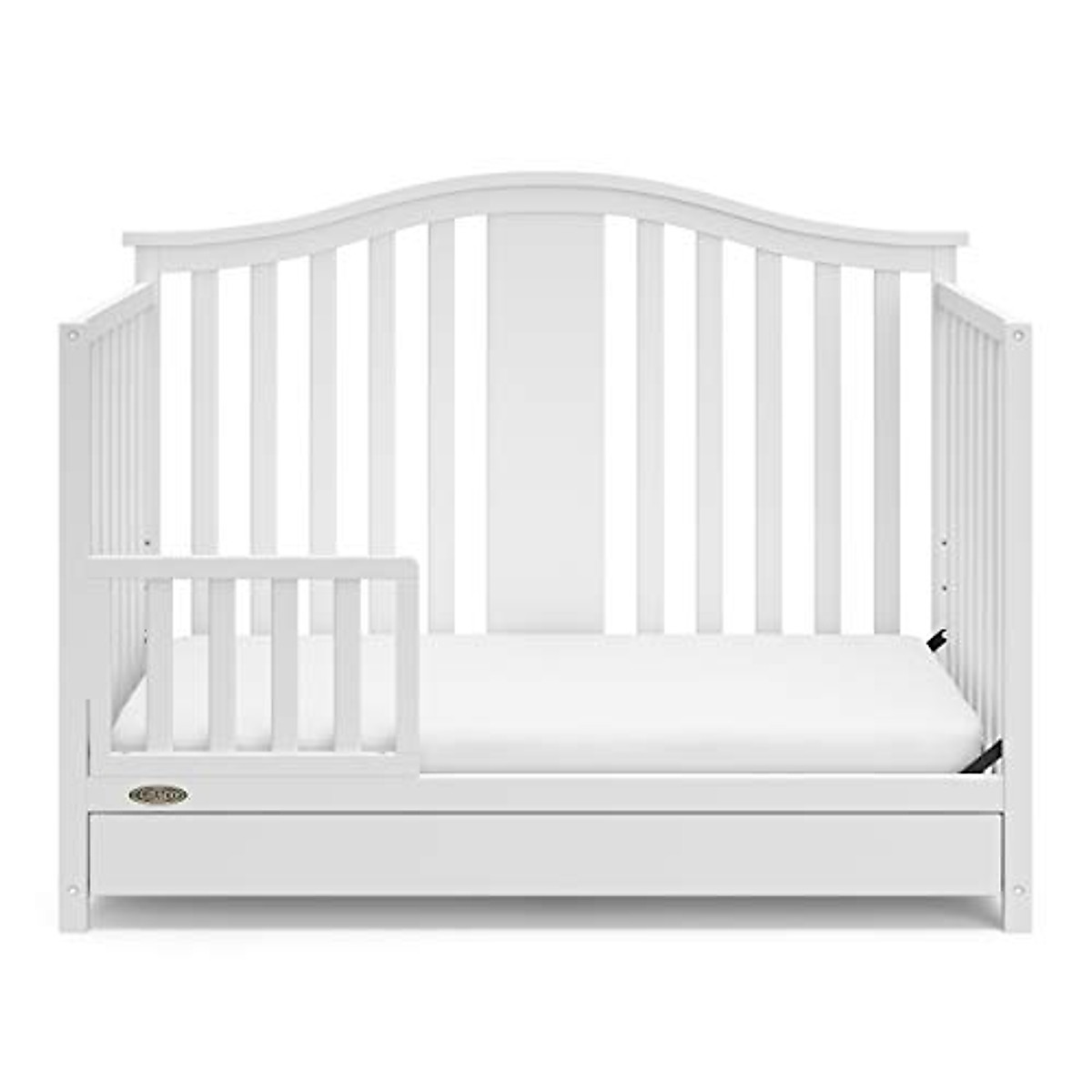 Graco Solano 4-in-1 Convertible Crib with Drawer (White) – GREENGUARD Gold Certified, Crib with Drawer Combo, Includes Full-Size Nursery Storage Drawer, Converts to Toddler Bed and Full-Size Bed