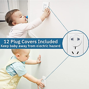 Mum & Cub Child Safety Strap Locks, Baby Proofing Locks for Cabinet, Drawer, Fridge, Toilet, Oven, Dresser and More, Strong Adhesive, Easy to Use (10 Locks, 10 Outlet Plug Covers)