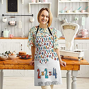 HGOD DESIGNS Math Kitchen Apron,Happy Mathematics 2x2=4 3d Contour Math Signs Kitchen Aprons For Women Men For Cooking Gardening Adjustable Home Bibs,Adult Size