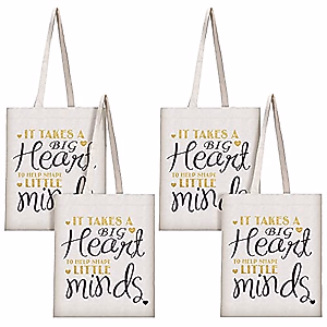 Frienda 4 Pieces Teacher Canvas Bags Teacher Tote Bag Teachers Appreciation Present for Travel Grocery Shopping