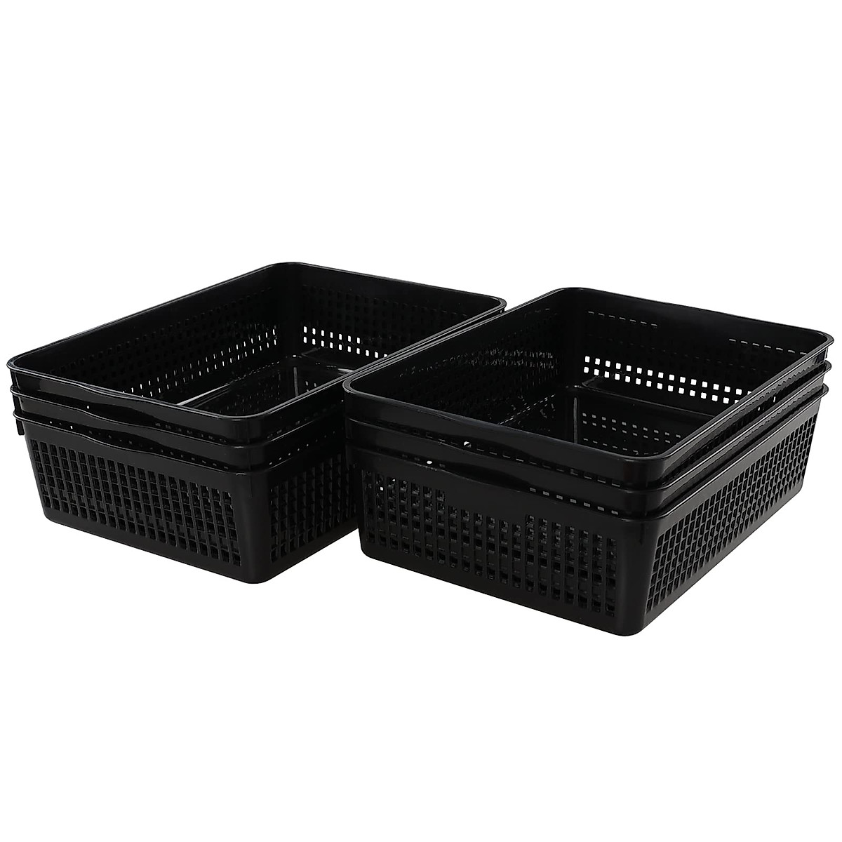 Leendines A4 Size Plastic Storage Trays, Shallow Storage Baskets Set of 6